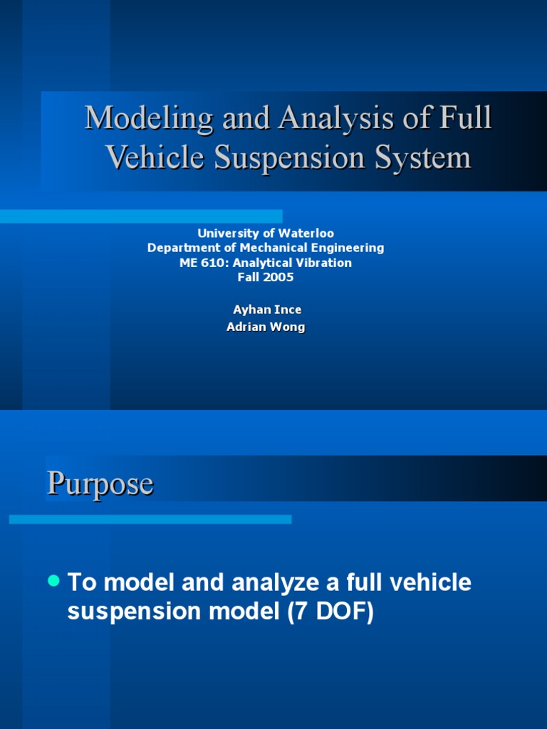 Modeling and Analysis of Full Vehicle Suspension System | PDF | Physics ...