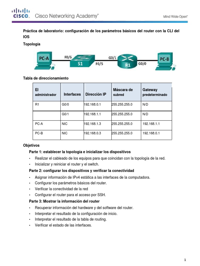 1.1.4.6 Lab - Configuring Basic Router Settings With IOS CLI | PDF | Enrutador (Computación ...