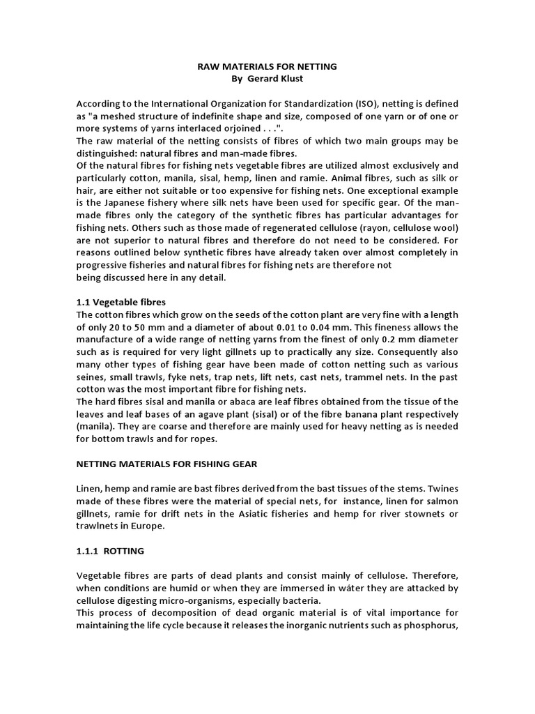 1 Raw Materials For Netting | PDF | Decomposition | Fibers
