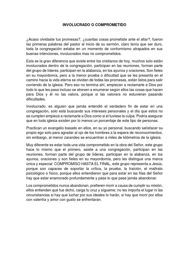 Involucrado o Comprometido | PDF | Iglesia Católica | Oración