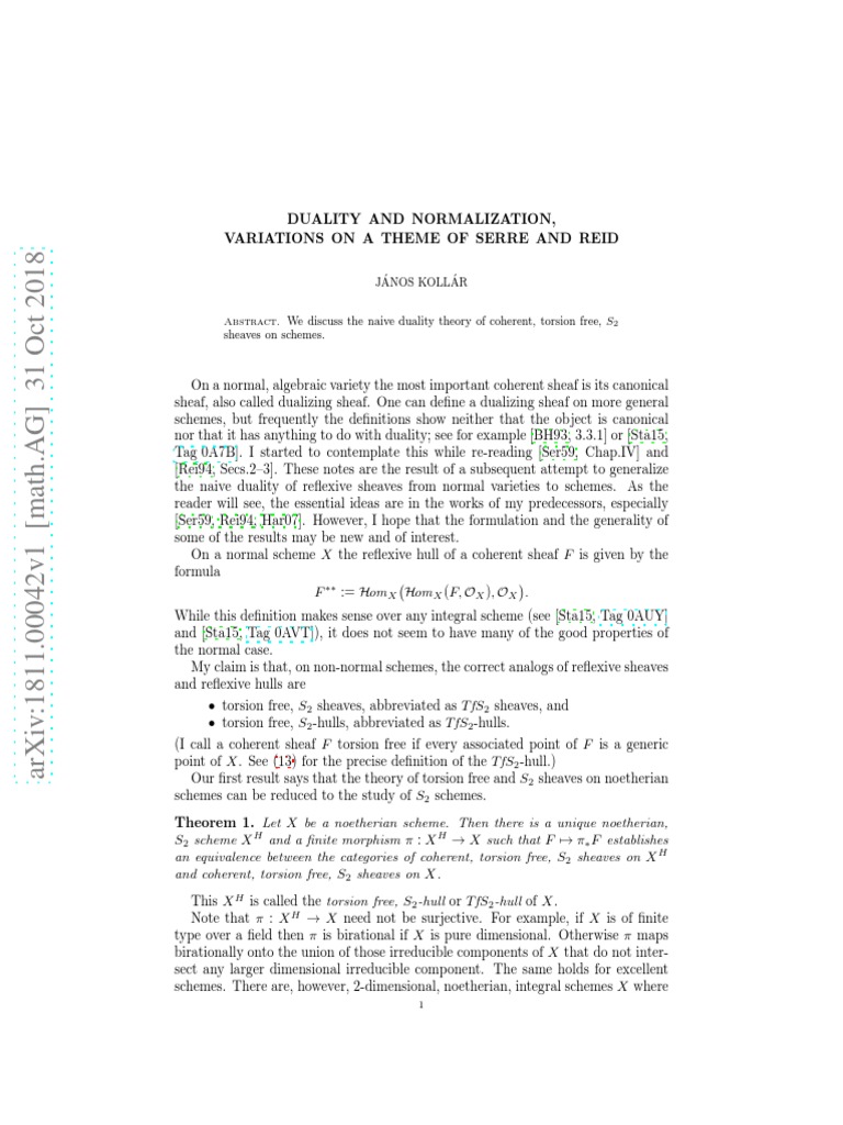 Duality and Normalization, Variations On A Theme of Serre and Reid | PDF | Ring (Mathematics ...