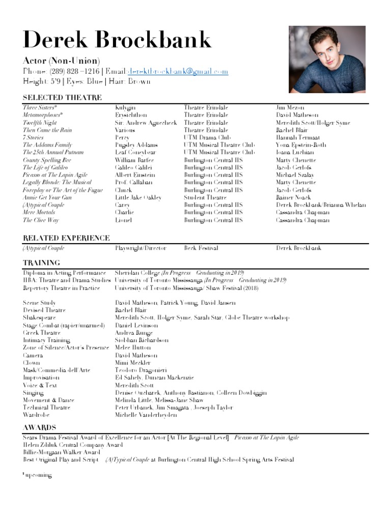 Derek Brockbank Acting Resume | PDF | Theatre | Performing Arts