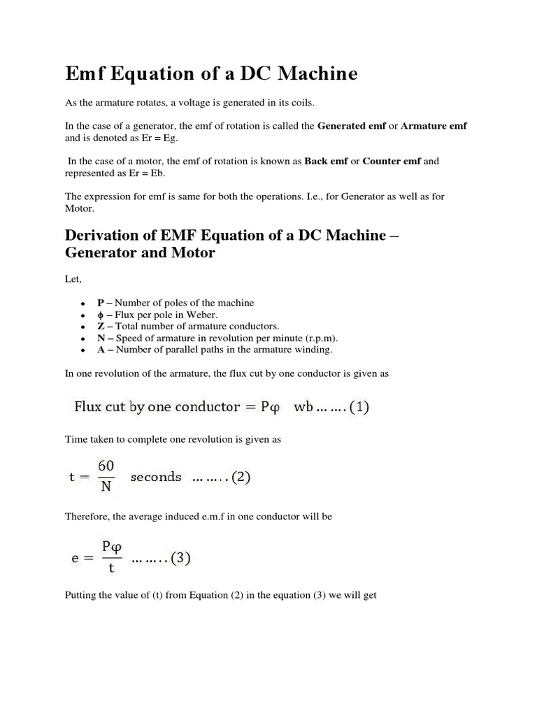 Emf Equation of A DC Machines | PDF