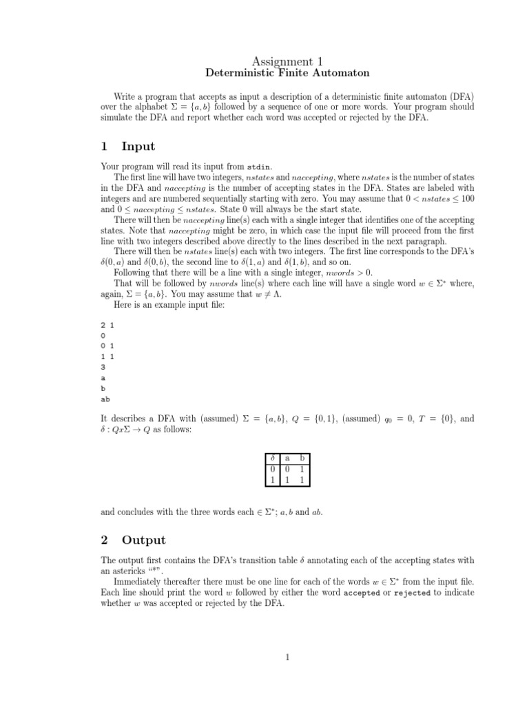 Assignment 1: Deterministic Finite Automaton | PDF | Theoretical Computer Science | Models Of ...