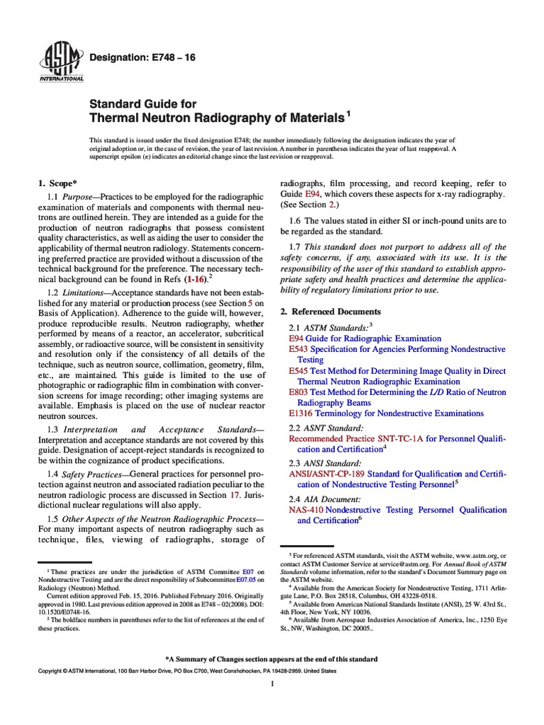 Astm E748 2016 | PDF | Radiography | Neutron