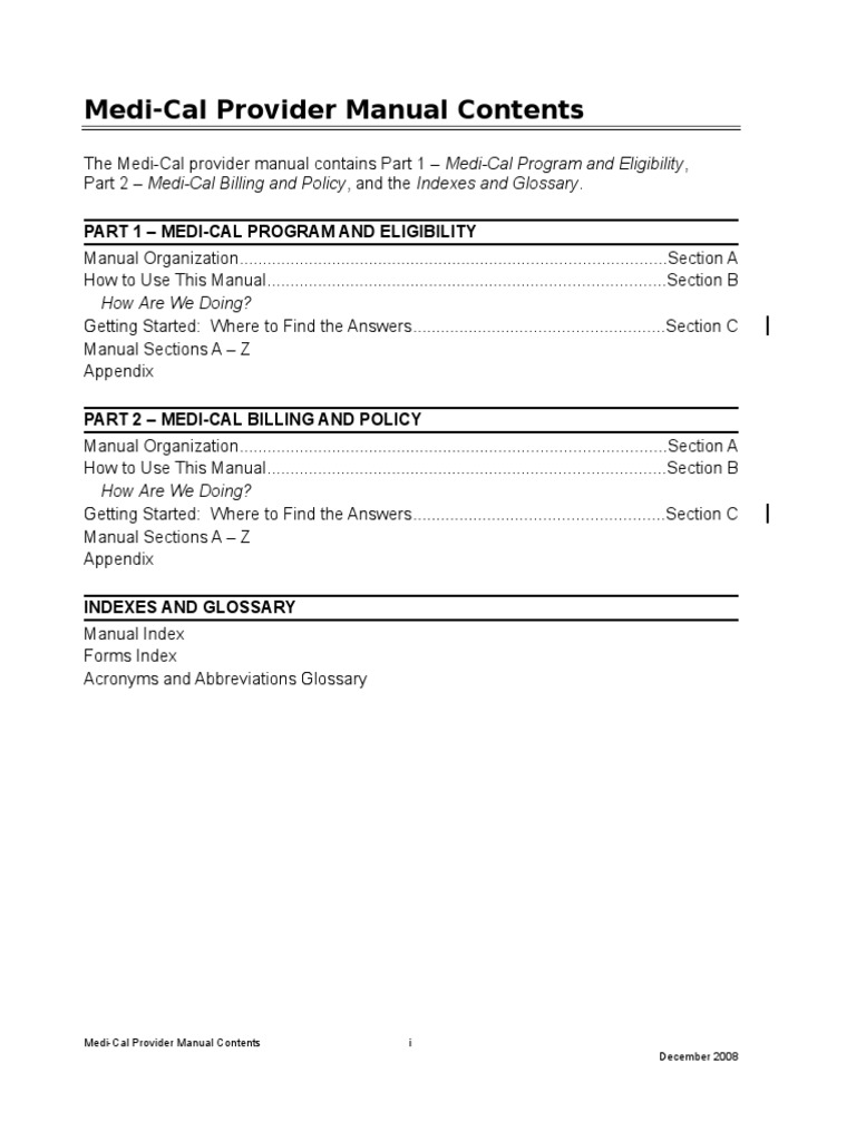 Medi-Cal Provider Manual Overview | PDF