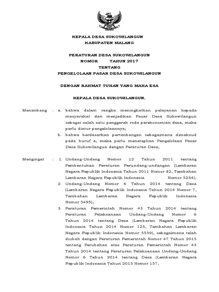 Contoh Perdes Pasar Desa | PDF