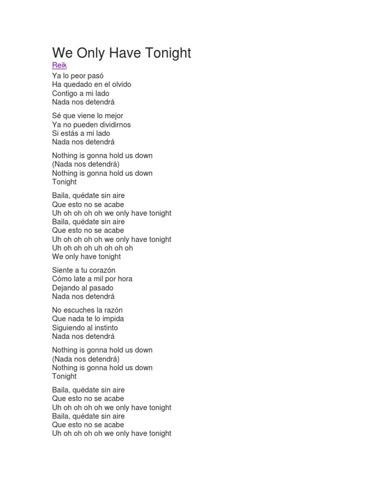 We Only Have Tonight | PDF | Música pop | Entretenimiento (general)