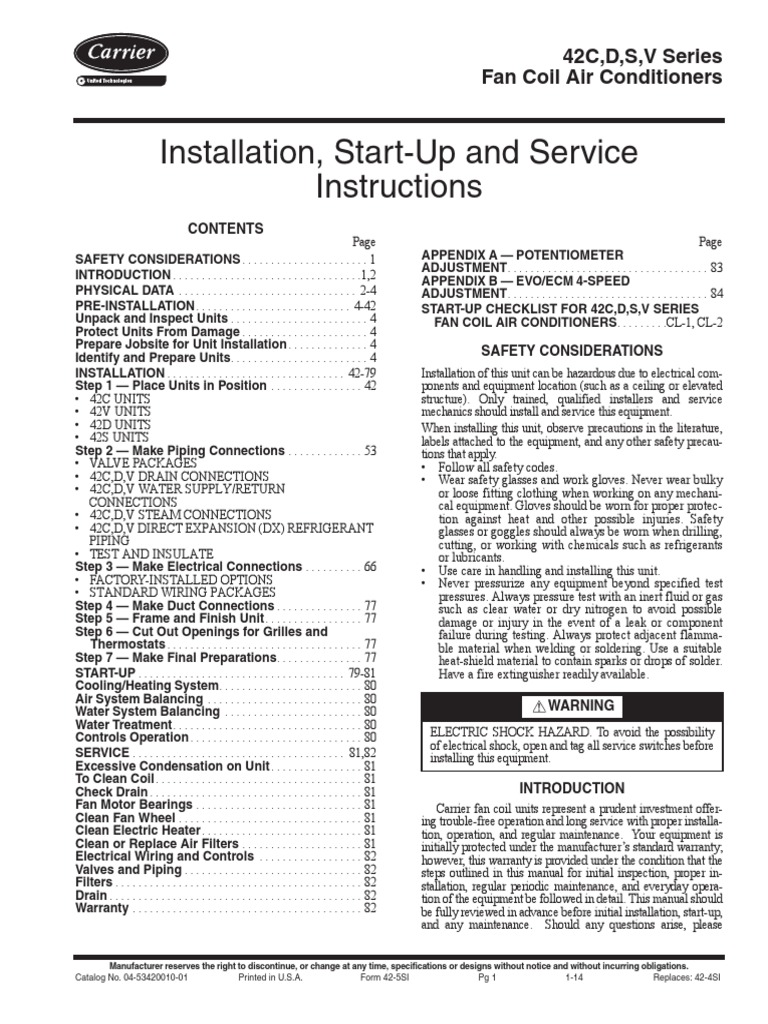 Installation, Start-Up and Service Instructions: 42C, D, S, V Series ...
