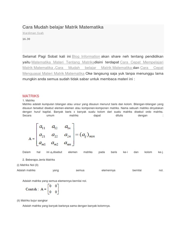 Cara Mudah Kuasai Matriks Matematika | PDF | Metode & Bahan Ajar