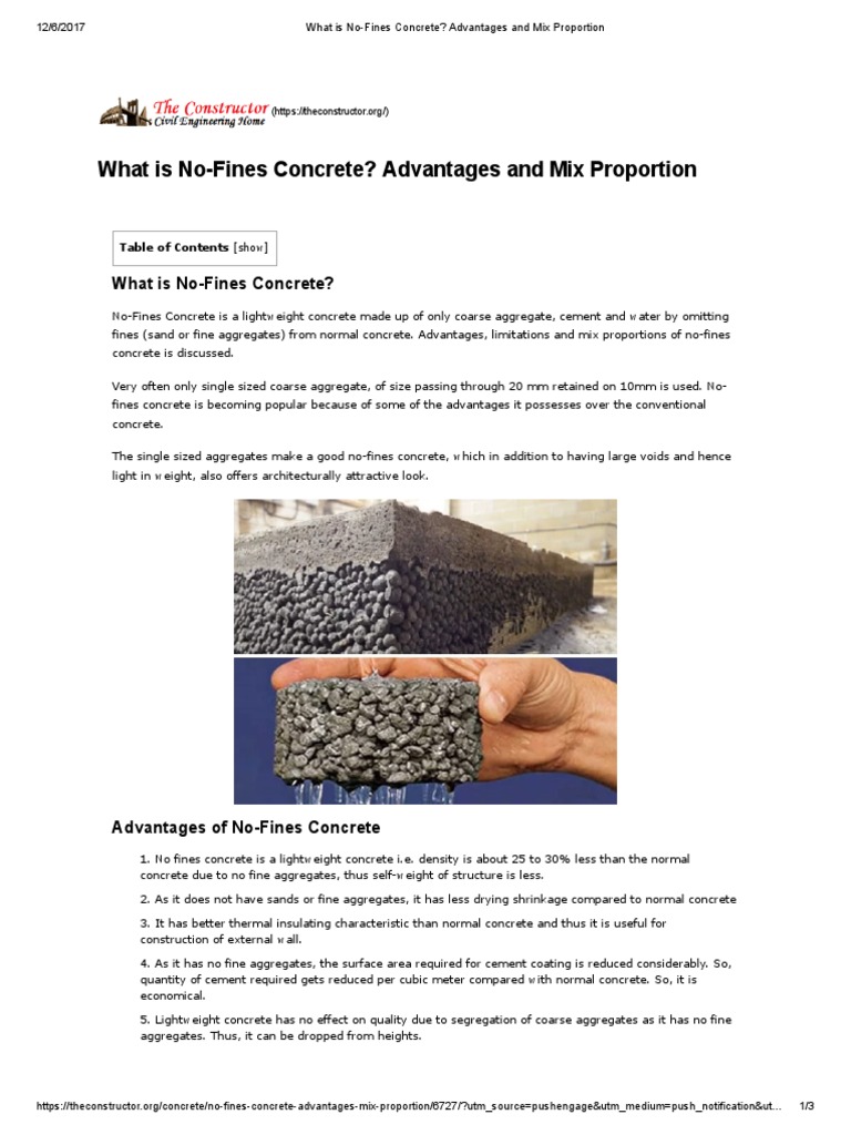 No-Fines Concrete: Benefits and Mix Ratio | PDF | Construction ...