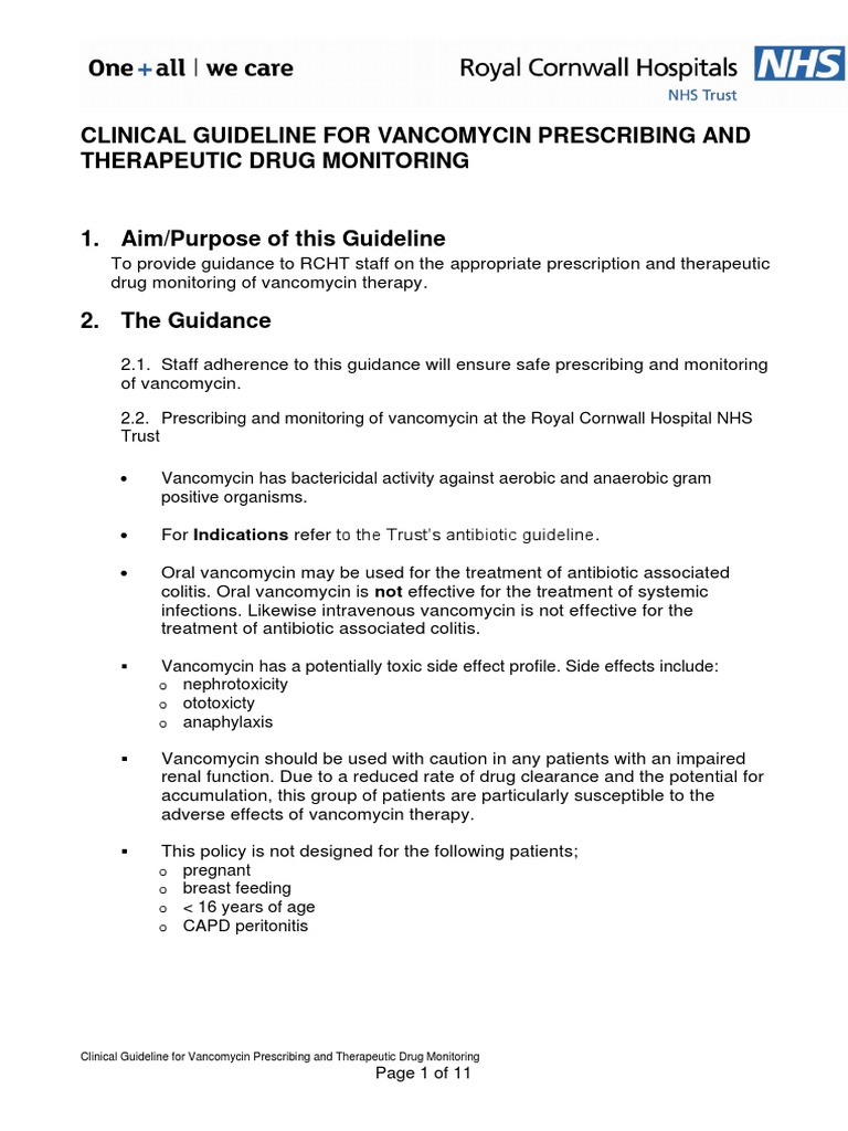 Clinical Guideline For Vancomycin Prescribing and Therapeutic Drug ...