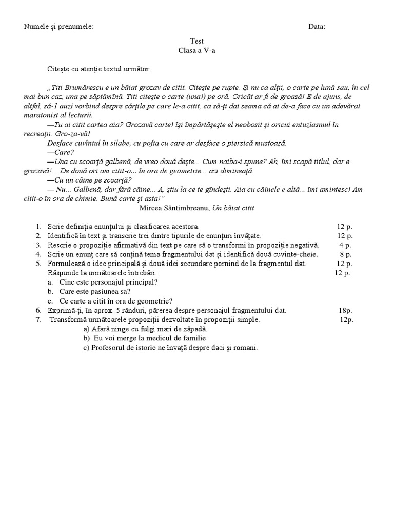 Test Enunt Idee Princ Tema | PDF