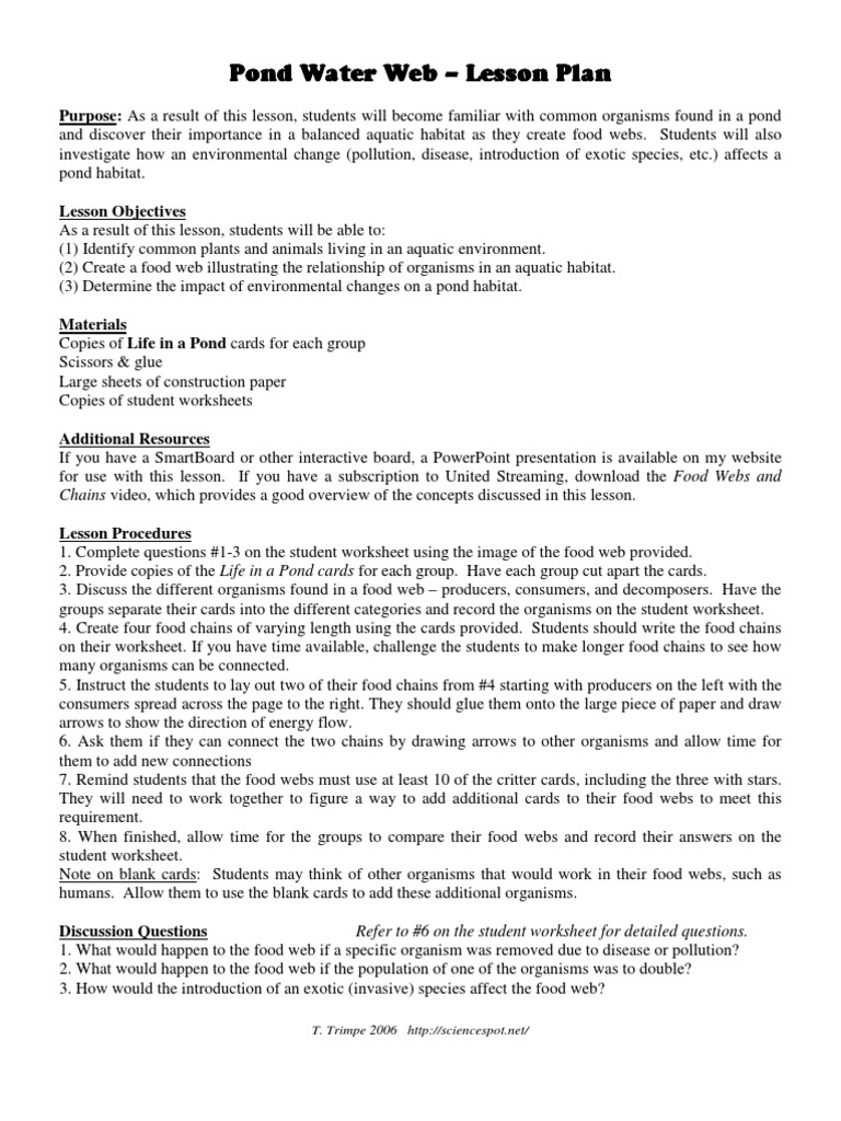 Pond Food Web Info | PDF | Food Web | Pond