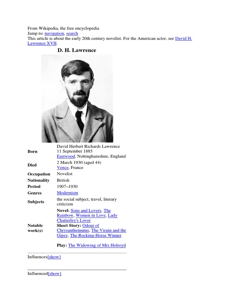 D.H. Lawrence | Download Free PDF | Sons And Lovers | Poetry