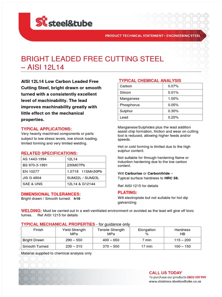 BrightLeadedFreeCuttingSteelAISI12L14 - En1A LEADED | PDF | Strength Of ...