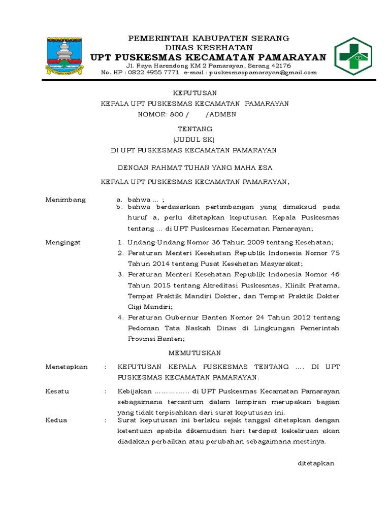 Contoh SK PKM Pamarayan Fix | PDF