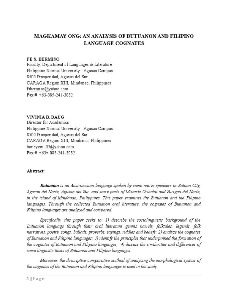 Magkamay-Ong: An Analysis of Butuanon and Filipino Language Cognates | PDF
