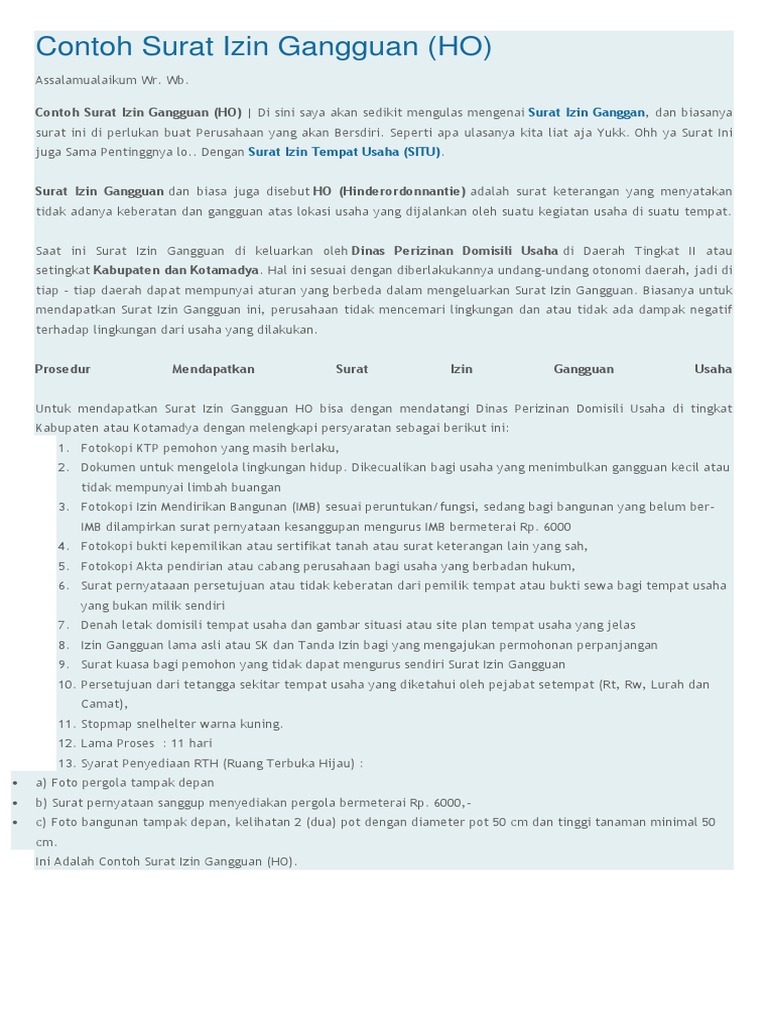Contoh Surat Izin Gangguan (HO) | PDF | Hukum