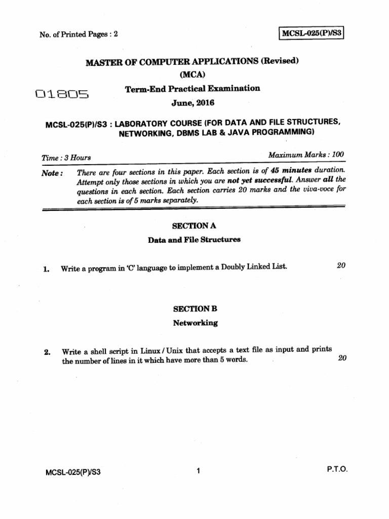 MCSL 025 (P) S3 | PDF | C (Programming Language) | Databases