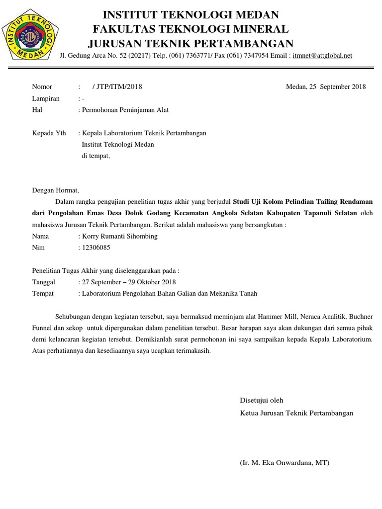 Surat Peminjaman Alat Laboratorium | PDF