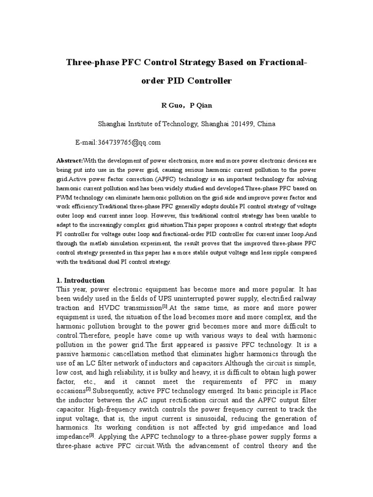 Three-Phase PFC Control Strategy Based On Fractional-Order PID Controller | PDF | Electrical ...