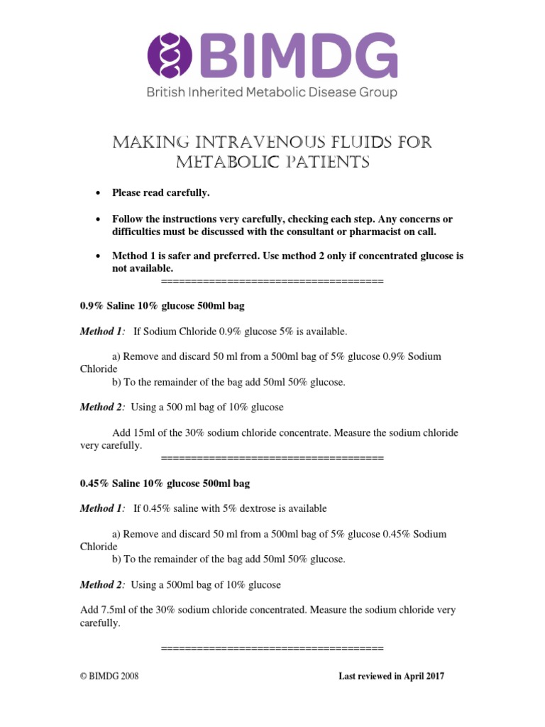 Making Intravenous Fluids For Metabolic Patients | PDF | Cooking, Food ...