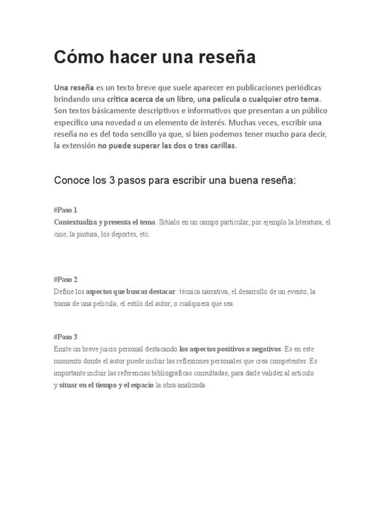 Pasos para Escribir una Reseña | PDF