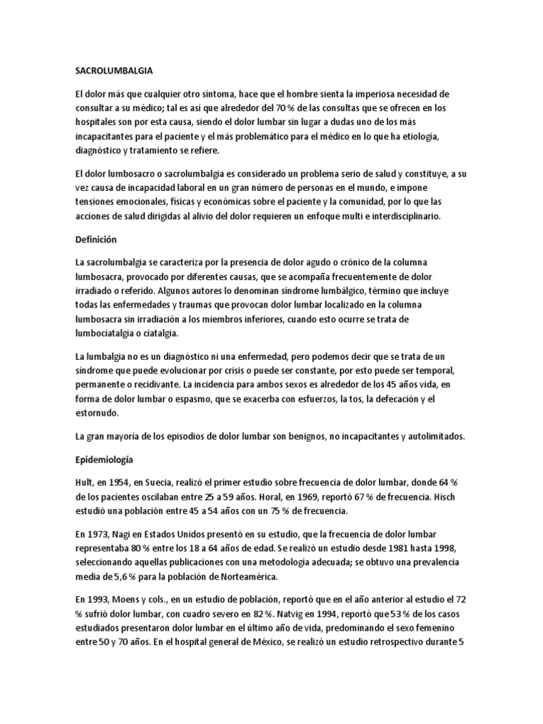 Sacrolumbalgia: Causas y Tratamientos | PDF | Dolor lumbar | La columna ...