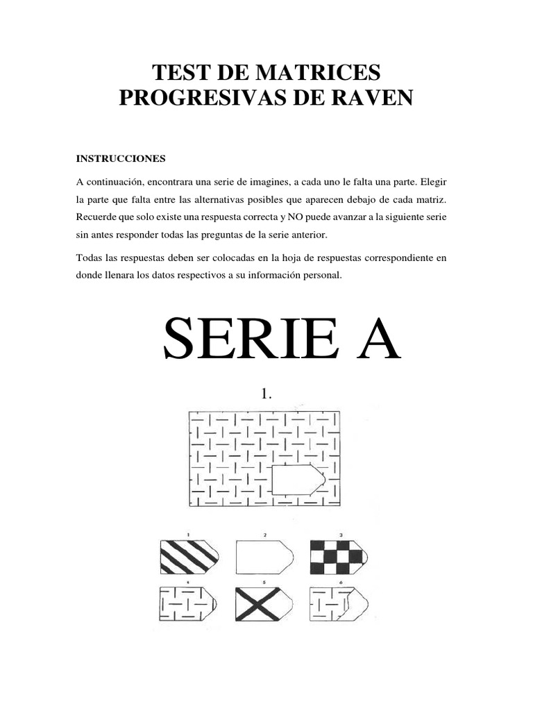 Matrices Progresivas de Raven | PDF | Matriz (Matemáticas) | Enseñanza ...