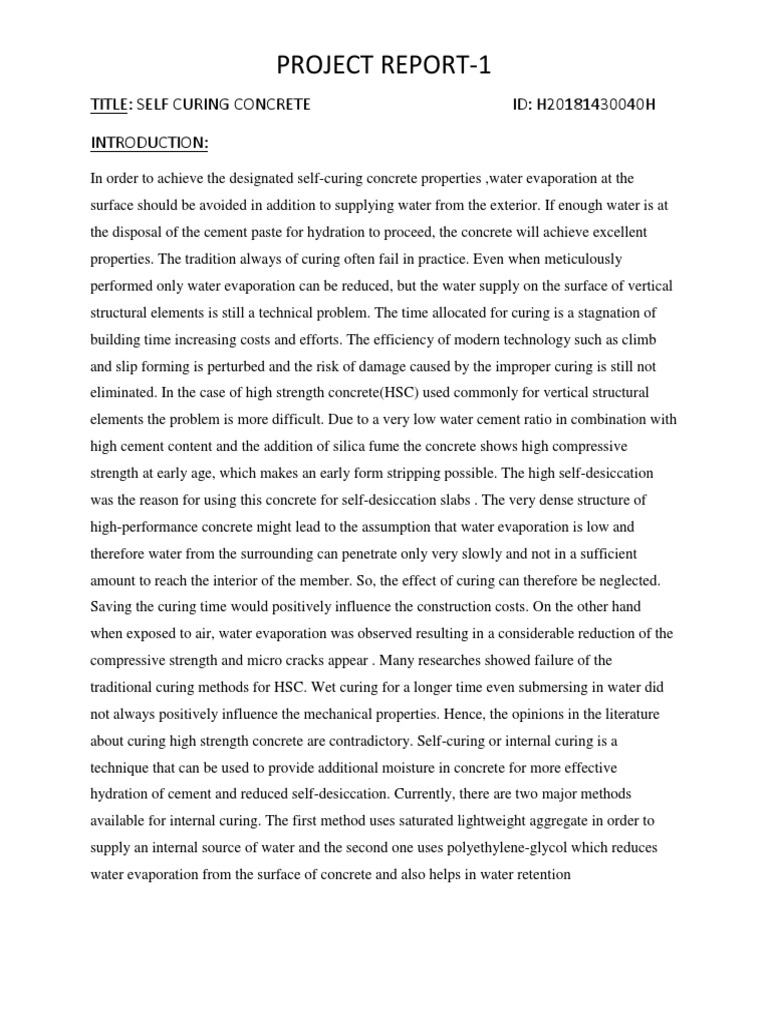 Self Curing Concrete Report 1 | PDF | Polyethylene Glycol | Concrete