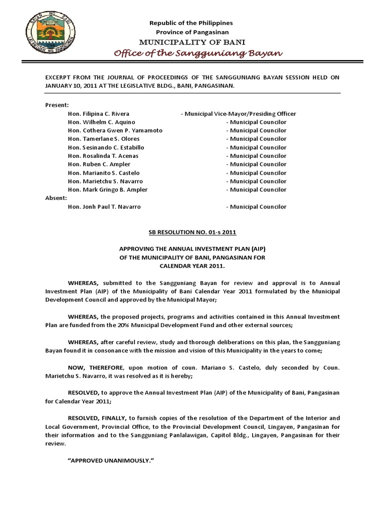 Municipal Resolution Sample | PDF | Philippines | Local Government