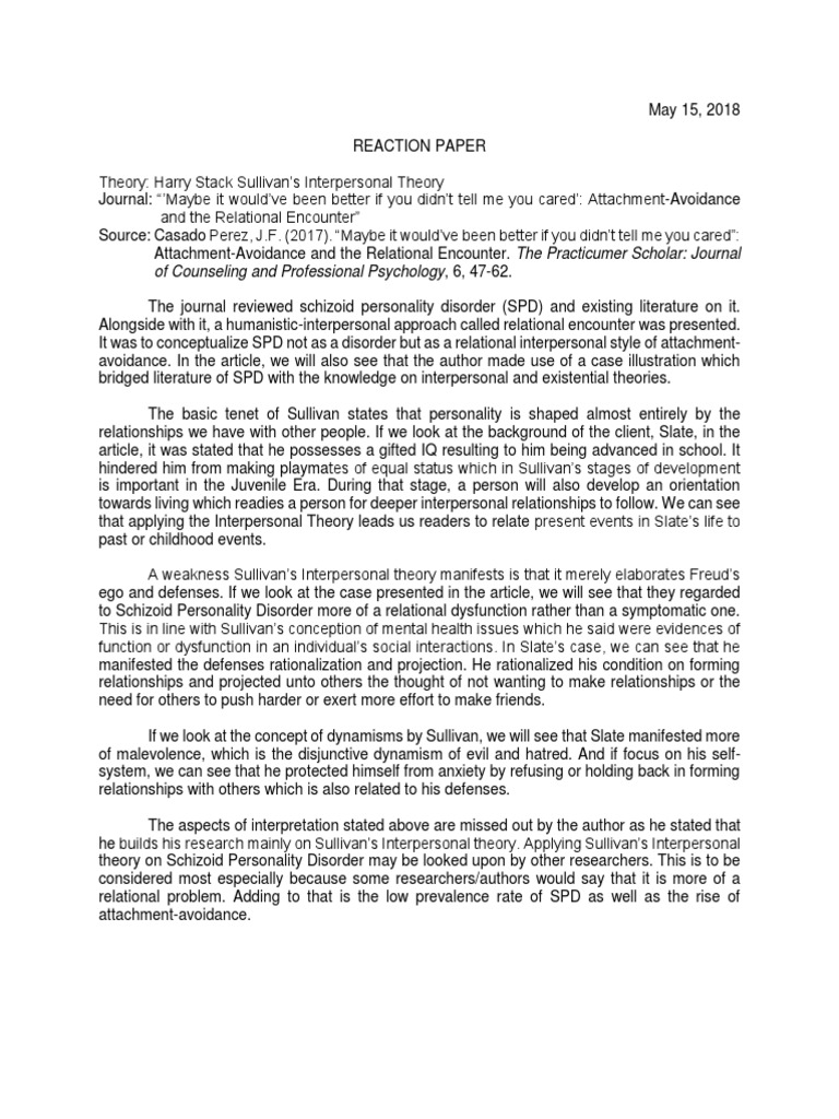 Harry Stack Sullivan's Interpersonal Theory | PDF | Interpersonal ...