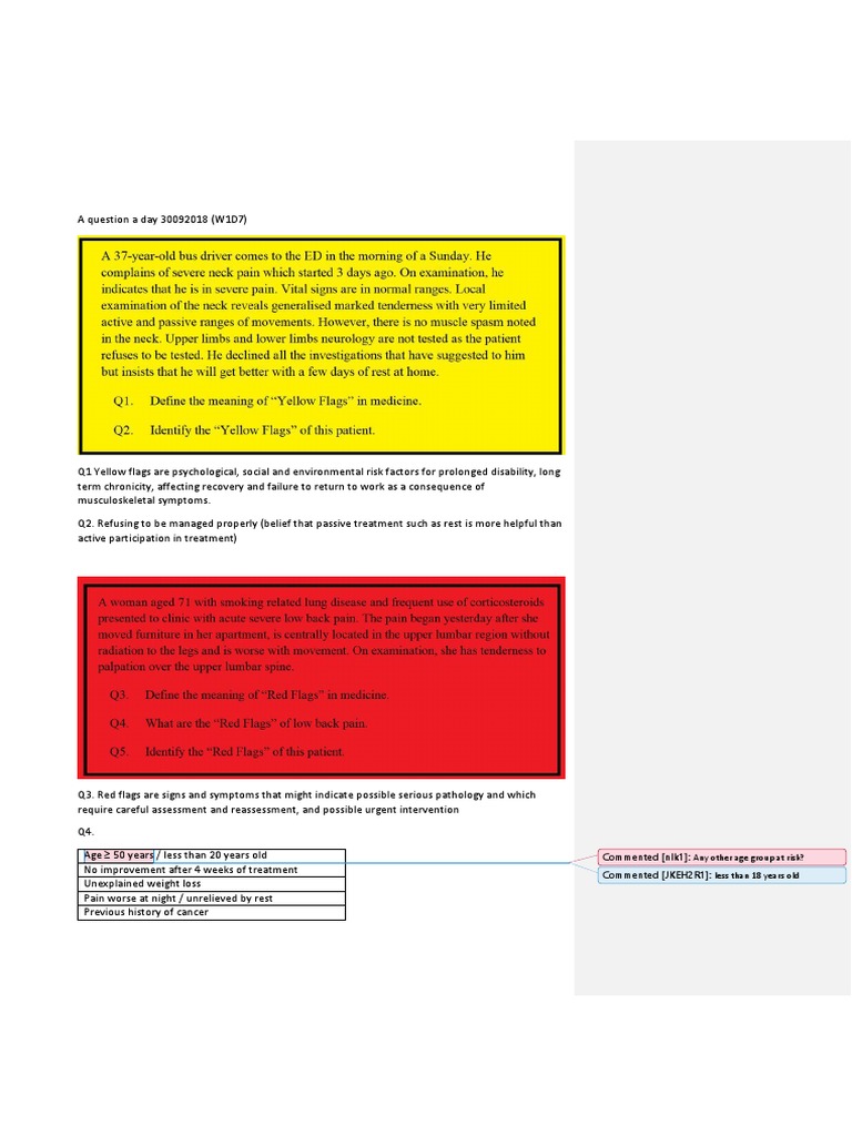 Back Pain Yellow and Red Flags | PDF | Back Pain | Pain