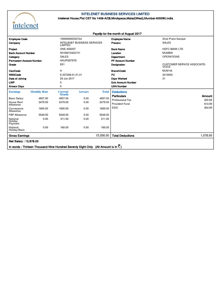 Salary Slips | PDF | Tax Deduction | Taxes