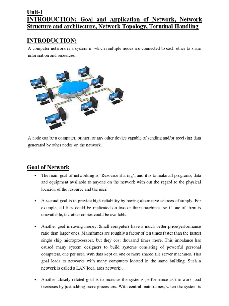 Unit-I INTRODUCTION: Goal and Application of Network, Network Structure ...