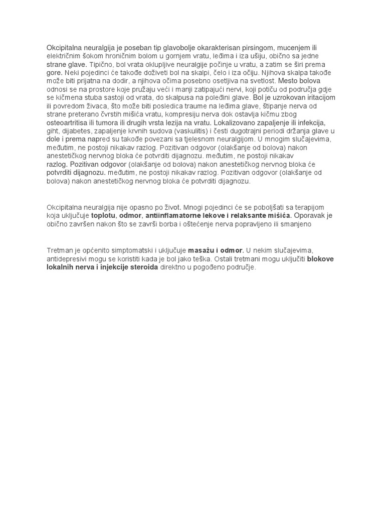 Okcipitalna Neuralgija Je Poseban Tip Glavobolje Okarakterisan ...