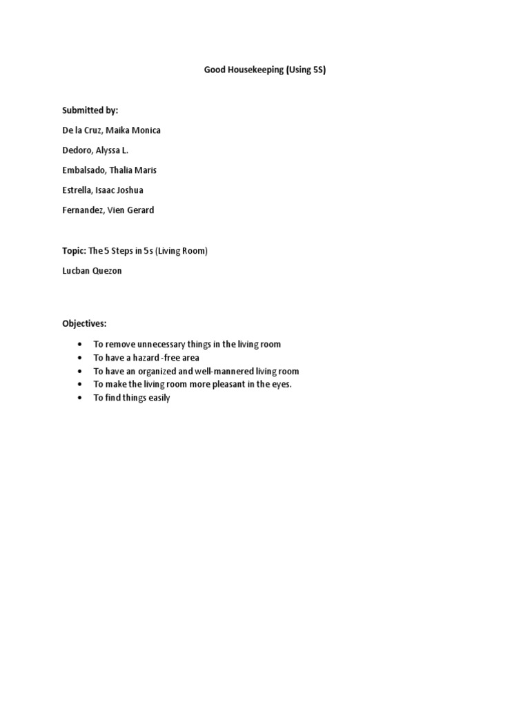 5S Good Housekeeping for Living Rooms | PDF | Career & Growth | Self ...