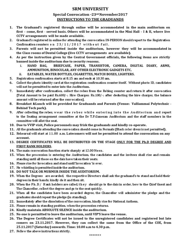 Instructions Special Convocation Pdf