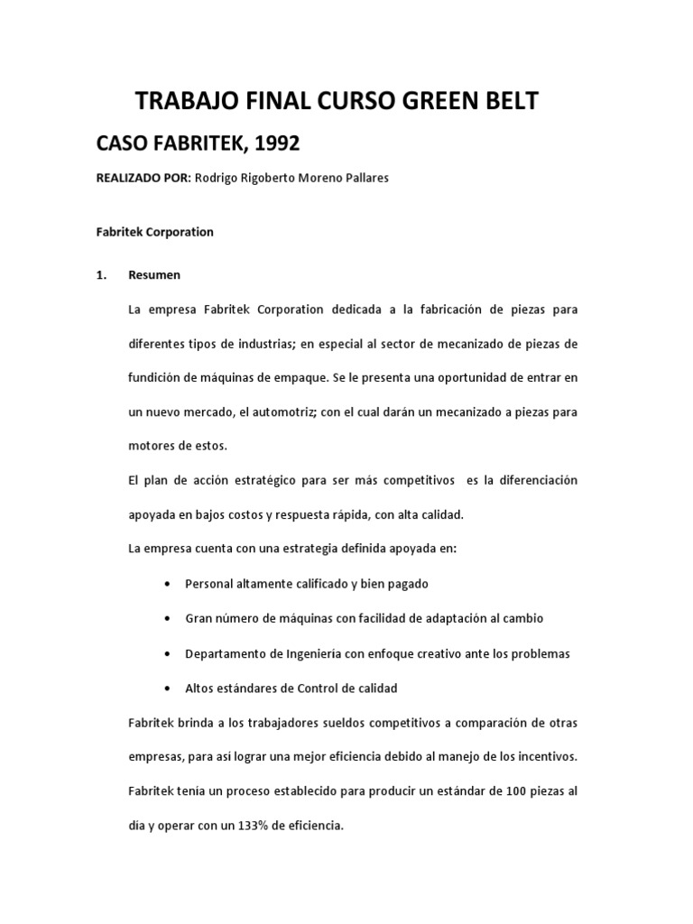 Caso Fabritek Rodrigo Moreno | PDF | Mecanizado | Economias