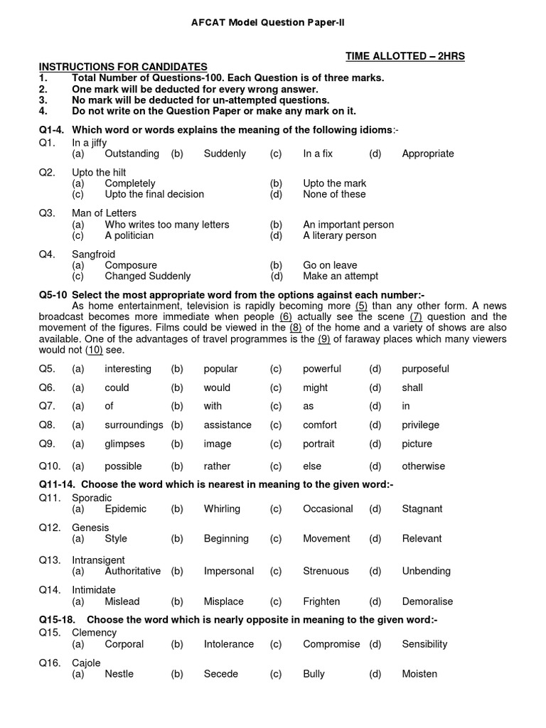 Afcat Model Question Paper Ii Pdf Percentage