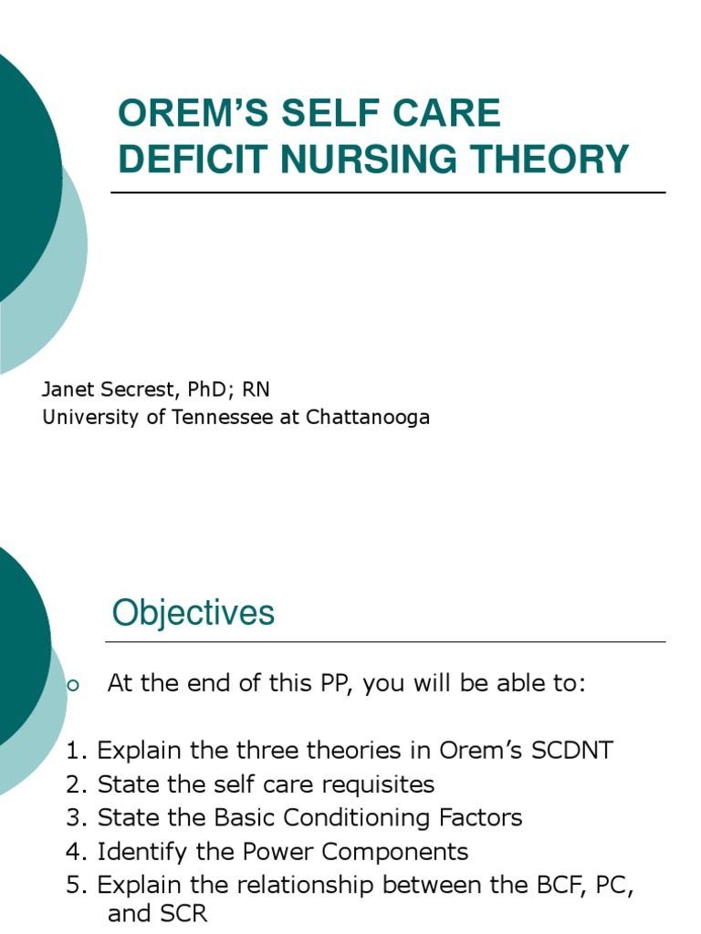 Orem'S Self Care Deficit Nursing Theory: Janet Secrest, PHD RN ...