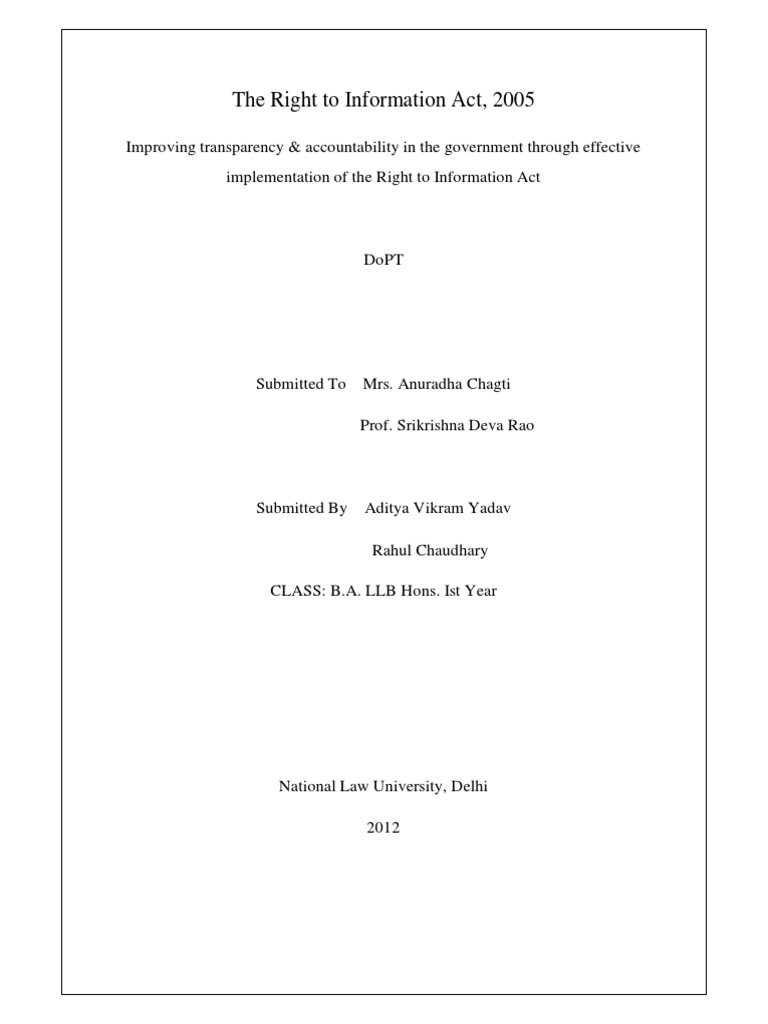 RTI Project Report LLB | PDF | Government