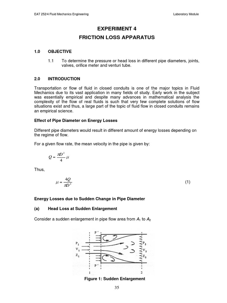 Determining Pressure Losses Through Pipes of Various Diameters ...