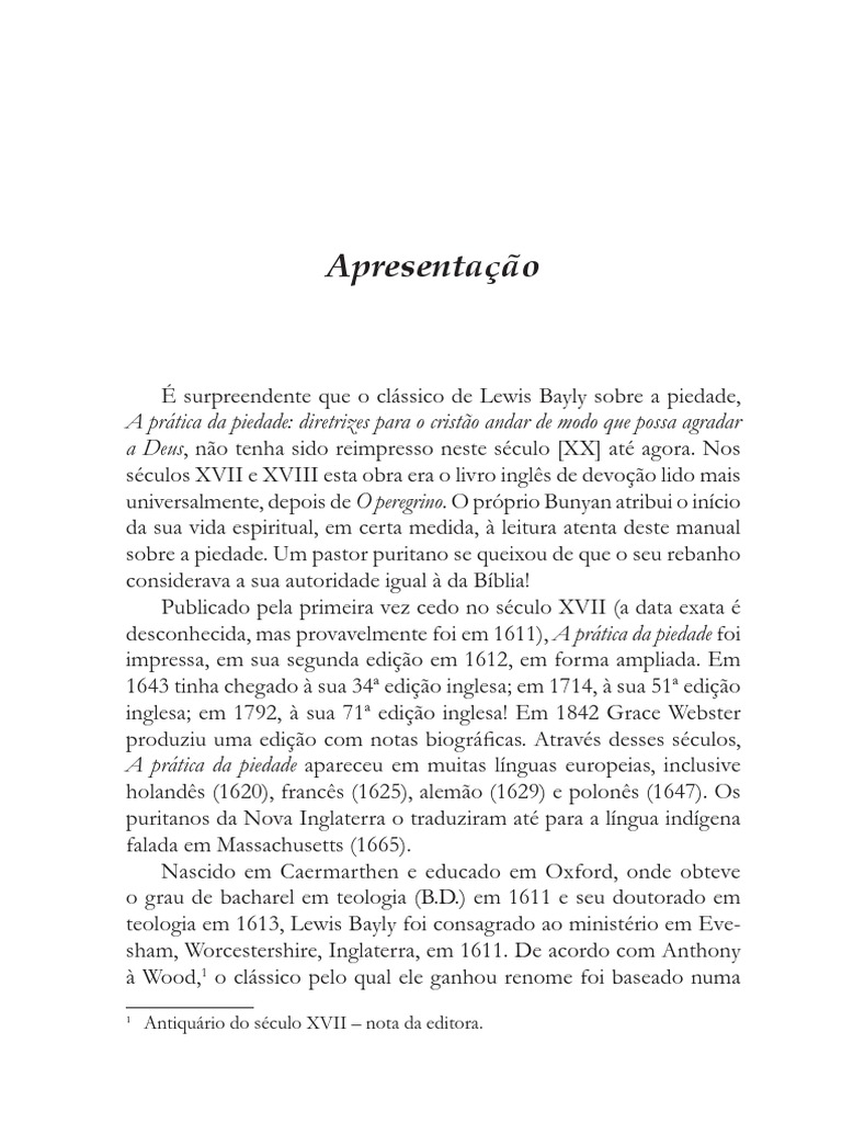 A Prática da Piedade de Lewis Bayly | PDF | Puritanos | Santo
