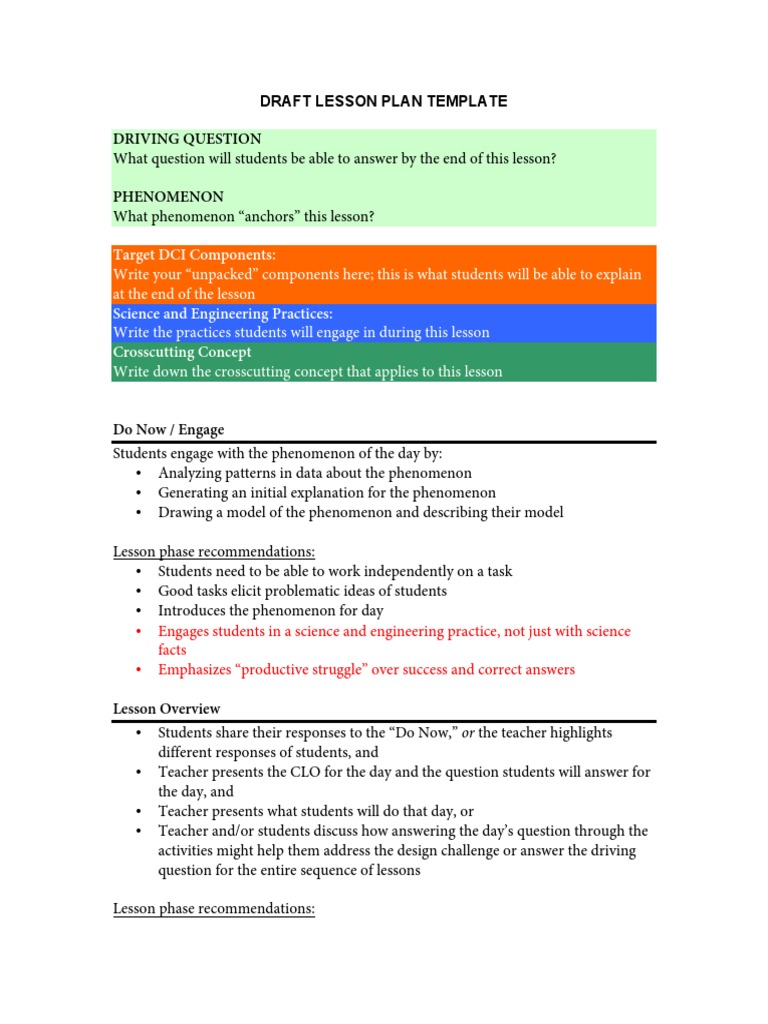 Draft 3D Lesson Plan Template Guide | PDF | Design | Lesson Plan