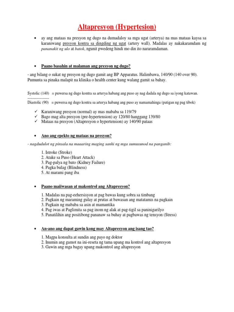 Altapresyon (Hypertension) | PDF