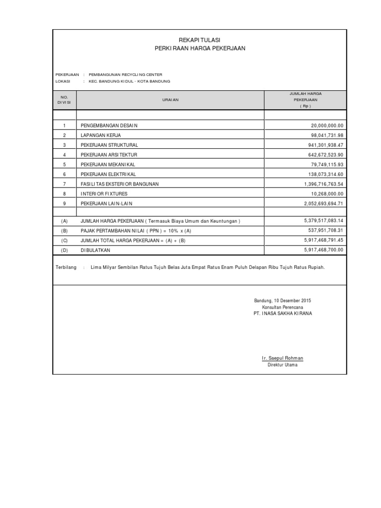 Format Rab Gedung Berdasarkan Ahsp 2013 | PDF