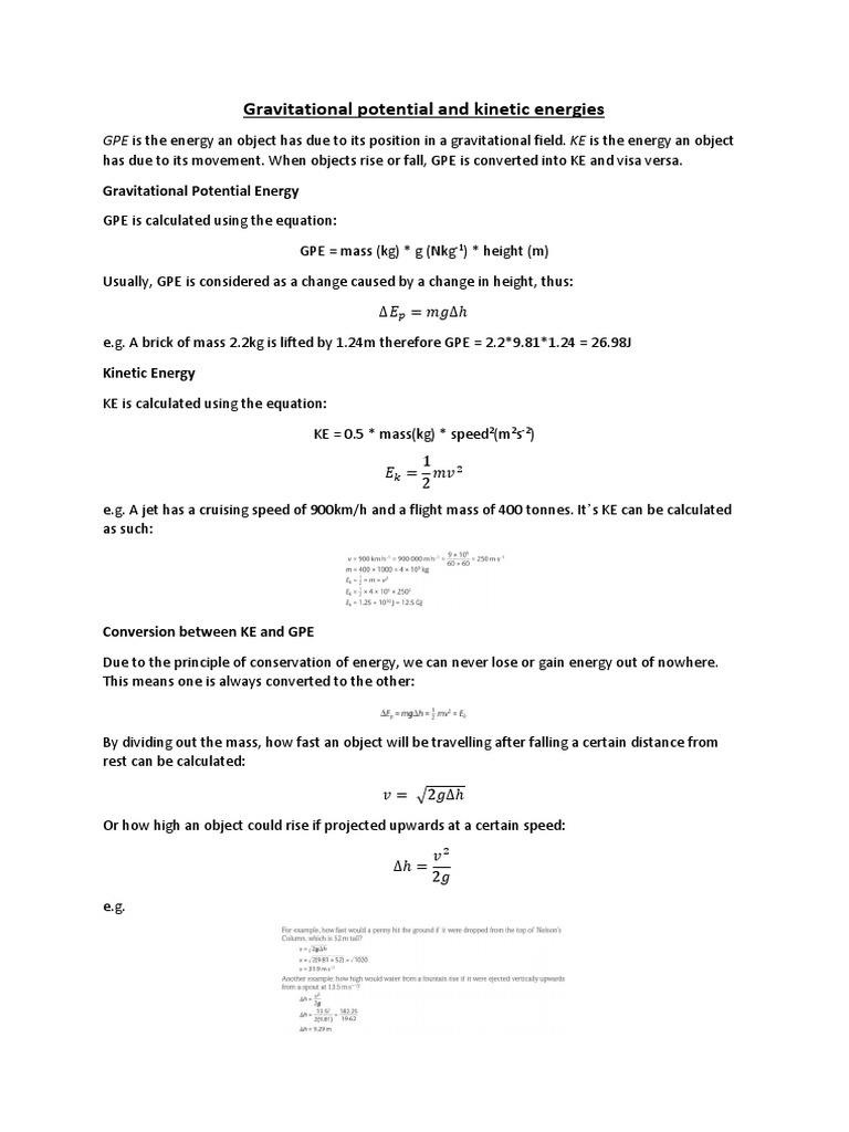 Gravitational & Kinetic Energy Explained | PDF