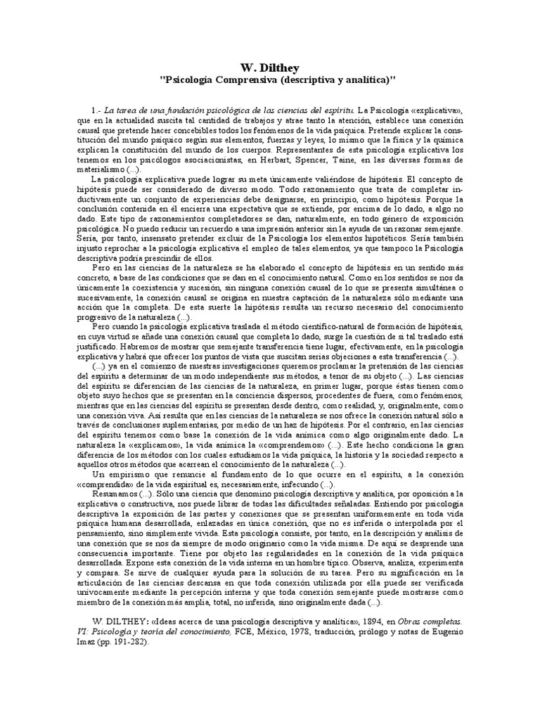 Dilthey | Sicología y ciencia cognitiva | Alma